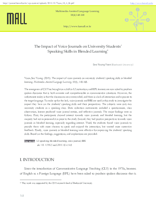 (PDF) The impact of voice journals on university students' speaking ...