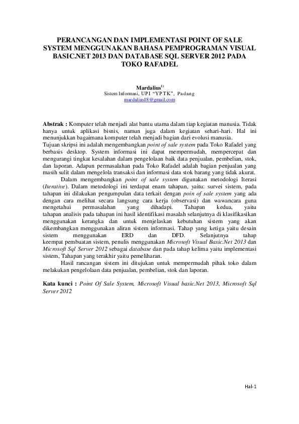 (PDF) PERANCANGAN DAN IMPLEMENTASI POINT OF SALE SYSTEM MENGGUNAKAN BAHASA PEMPROGRAMAN VISUAL ...