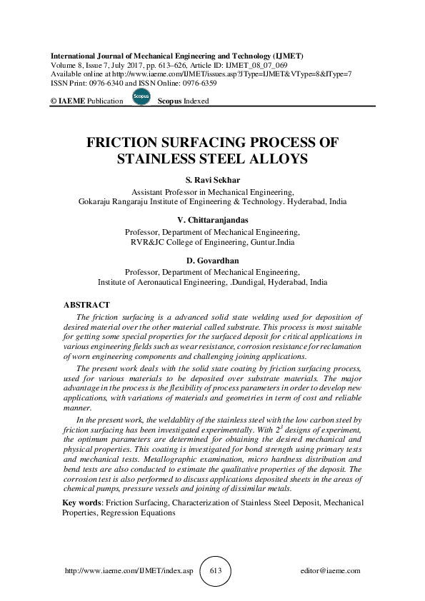(PDF) FRICTION SURFACING PROCESS OF STAINLESS STEEL ALLOYS