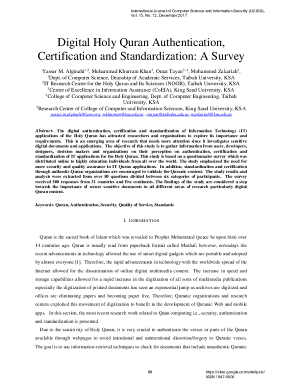 (PDF) Digital Holy Quran Authentication, Certification and ...