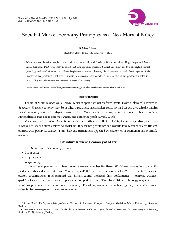 (PDF) Socialist Market Economy Principles as a Neo-Marxist Policy