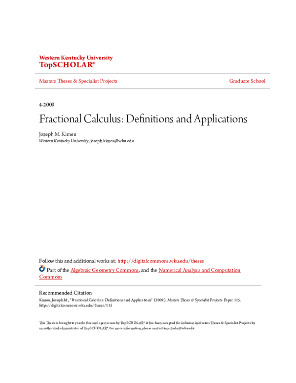 Pdf Fractional Calculus Definitions And Applications