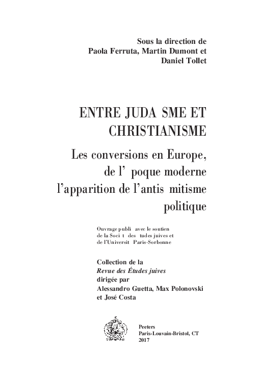 (PDF) (direction, avec Daniel Tollet et Paola Ferruta) Entre judaisme ...