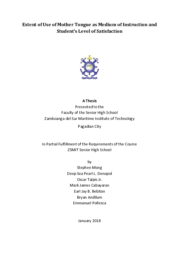 (DOC) Extent of Use of Mother Tongue as Medium of Instruction and ...