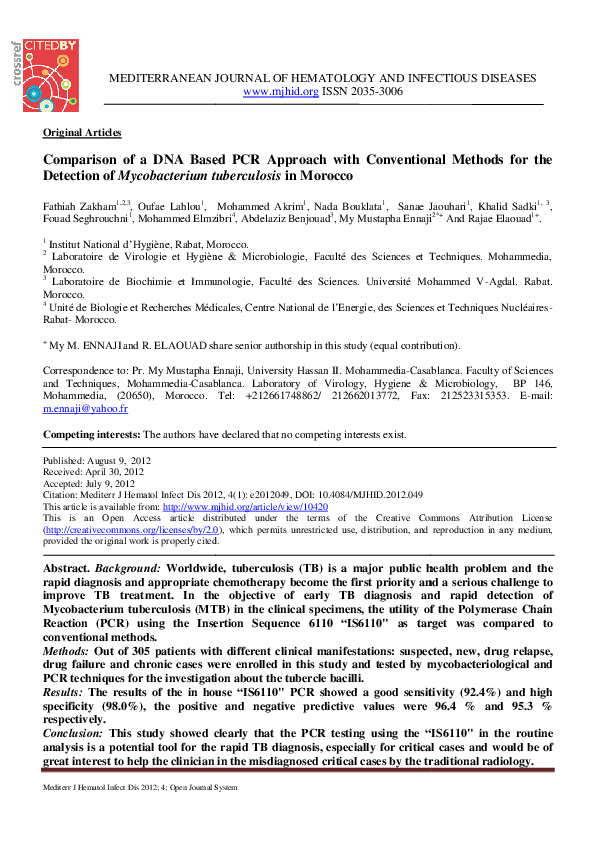 (PDF) Comparison of a Dna Based PCR Approach with Conventional Methods for the Detection of ...