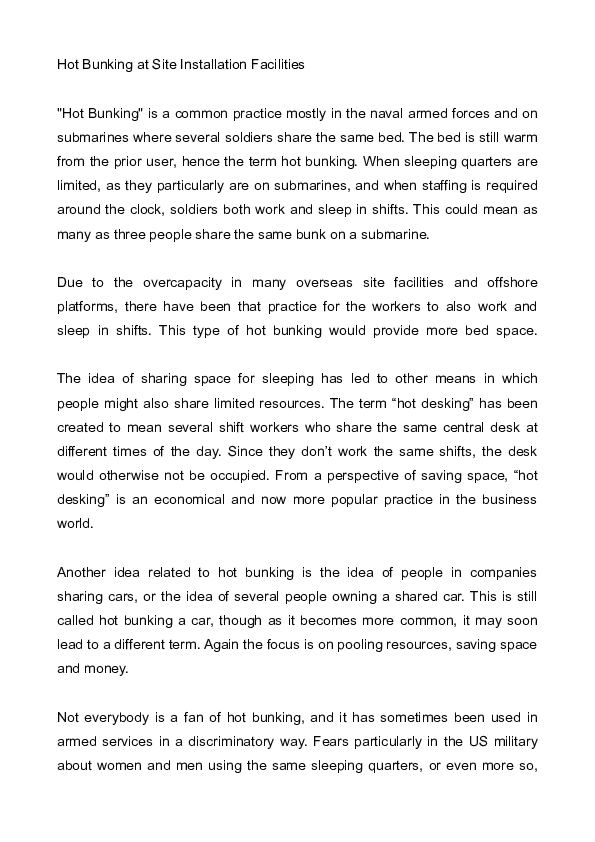 (PDF) Hot Bunking at Site Installation Facilities