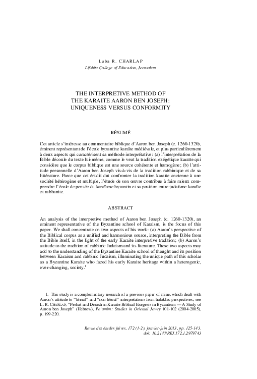 (PDF) THE INTERPRETIVE METHOD OF THE KARAITE AARON BEN JOSEPH ...