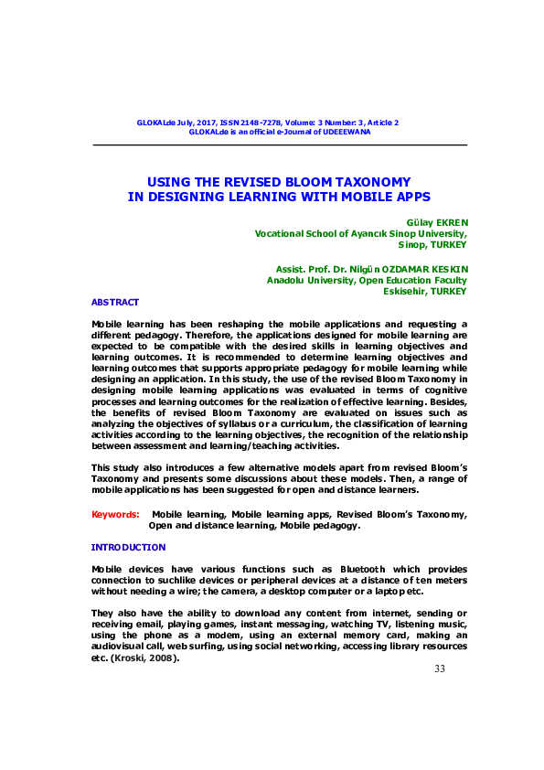 (PDF) USING THE REVISED BLOOM TAXONOMY IN DESIGNING LEARNING WITH MOBILE APPS