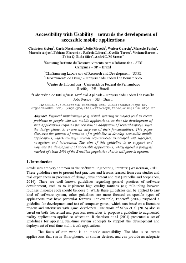 (PDF) Accessibility with Usability – towards the development of accessible mobile applications