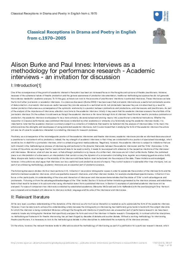 (PDF) Interviews as a methodology for performance research: (2 ...