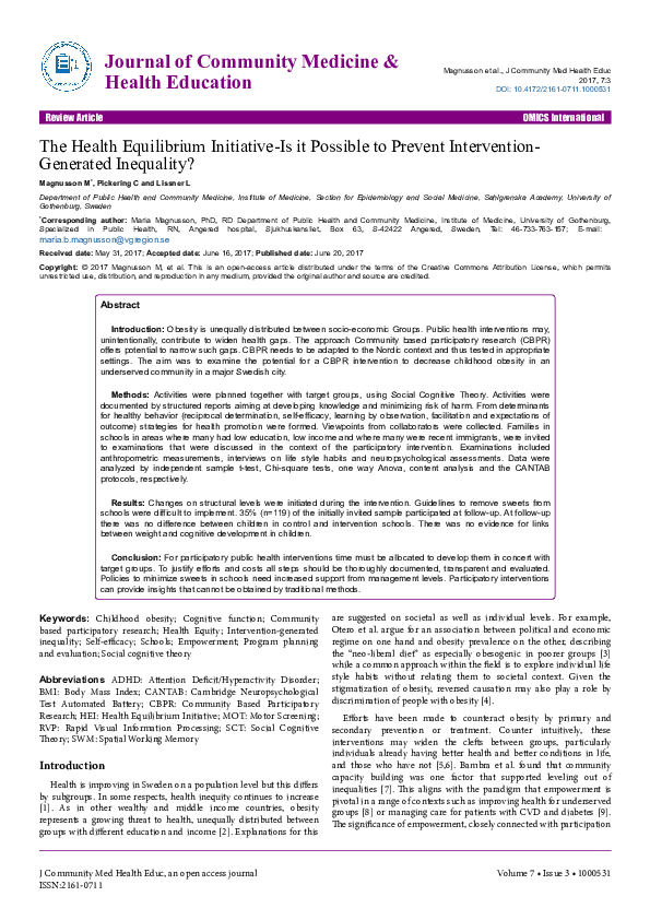 (PDF) The Health Equilibrium Initiative-Is it Possible to Prevent ...