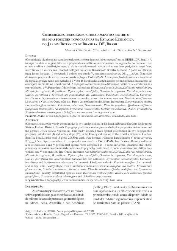 (PDF) COMUNIDADES LENHOSAS NO CERRADO SENTIDO RESTRITO EM DUAS POSIÇÕES ...
