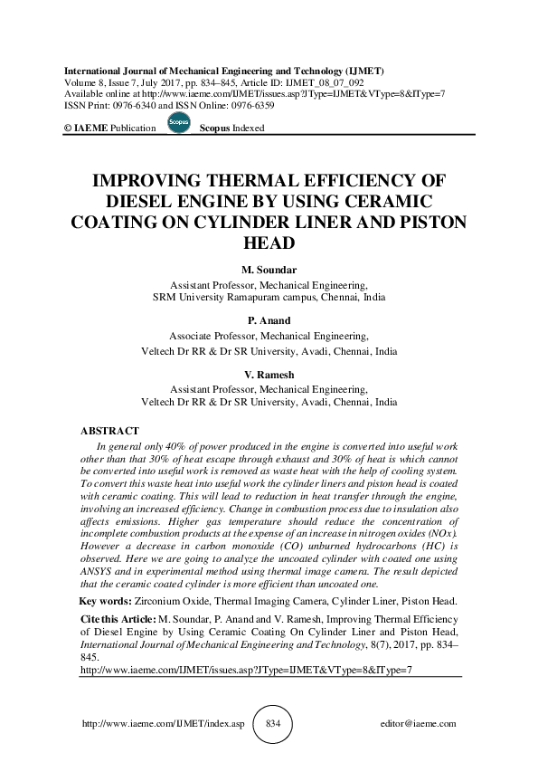 (PDF) IMPROVING THERMAL EFFICIENCY OF DIESEL ENGINE BY USING CERAMIC ...