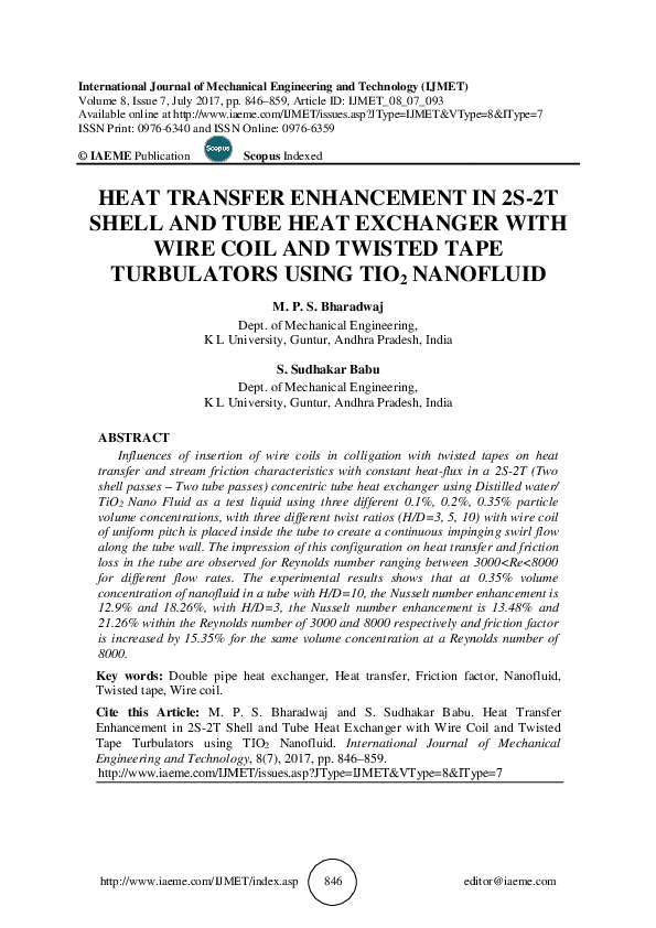 (PDF) HEAT TRANSFER ENHANCEMENT IN 2S-2T SHELL AND TUBE HEAT EXCHANGER ...