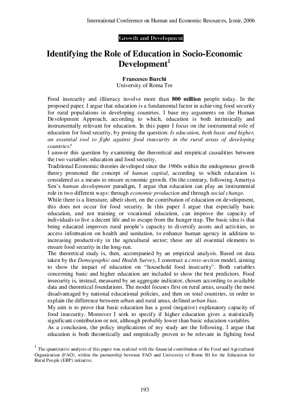 (PDF) Identifying the Role of Education in Socio-Economic Development 1