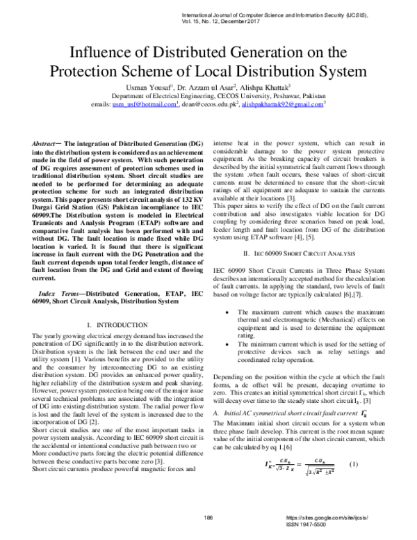 Pdf Influence Of Distributed Generation On The Protection Scheme Of