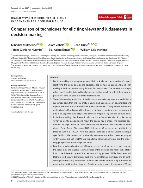 (PDF) Comparison of techniques for eliciting views and judgements in ...