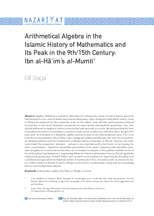 (PDF) Arithmetical Algebra in the Islamic History of Mathematics and ...