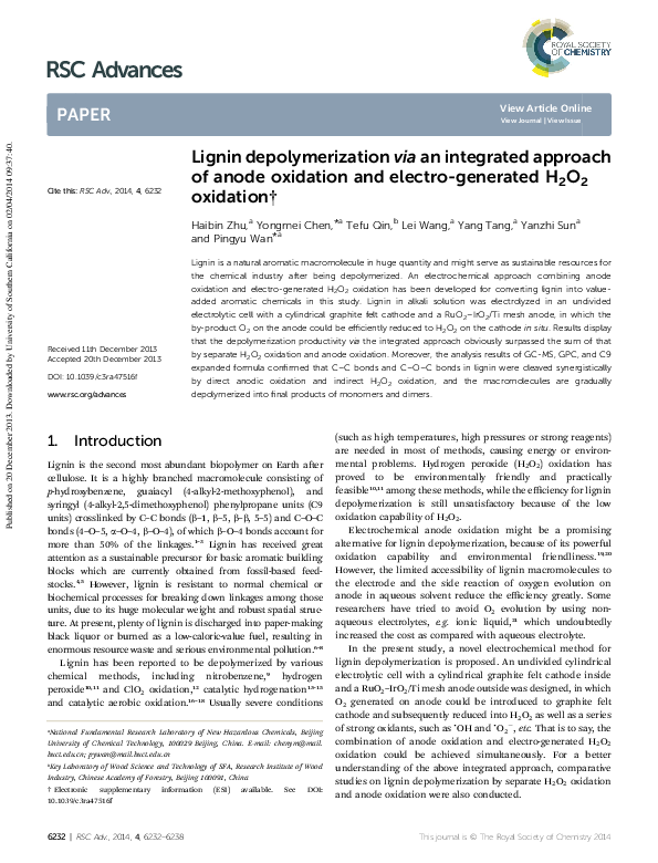 (PDF) Lignin depolymerization via an integrated approach of anode ...