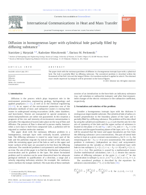 (PDF) Diffusion in homogeneous layer with cylindrical hole partially ...
