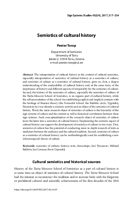 (PDF) Semiotics of cultural history
