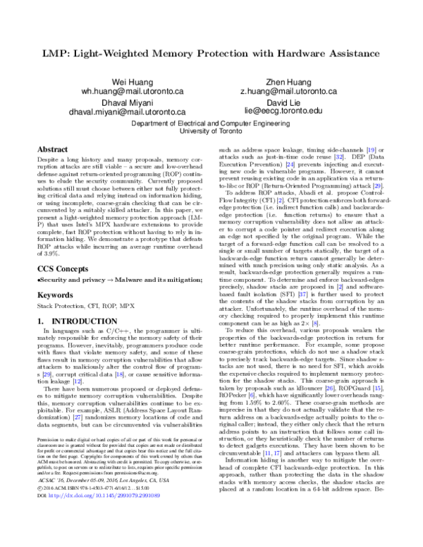(PDF) LMP: Light-Weighted Memory Protection with Hardware Assistance