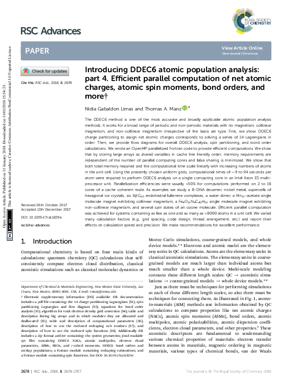 Pdf Introducing Ddec6 Atomic Population Analysis Part 4 Efficient Parallel Computation Of