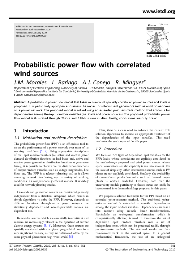 (PDF) Probabilistic power flow with correlated wind sources