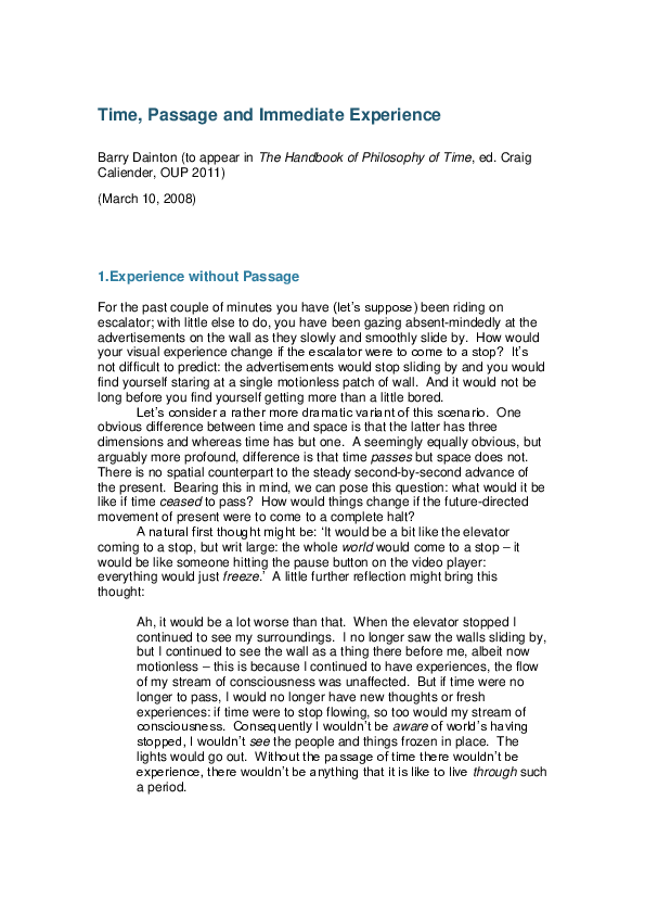 (DOC) Time, Passage, Immediate Experience