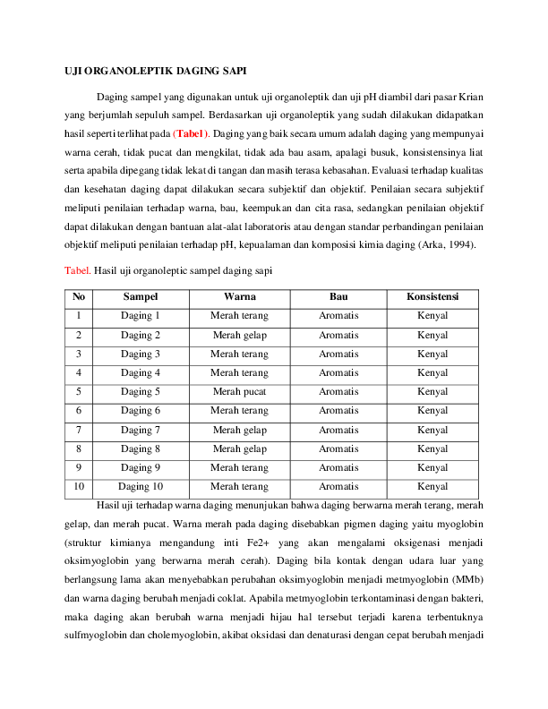 (DOC) UJI ORGANOLEPTIK DAGING SAPI