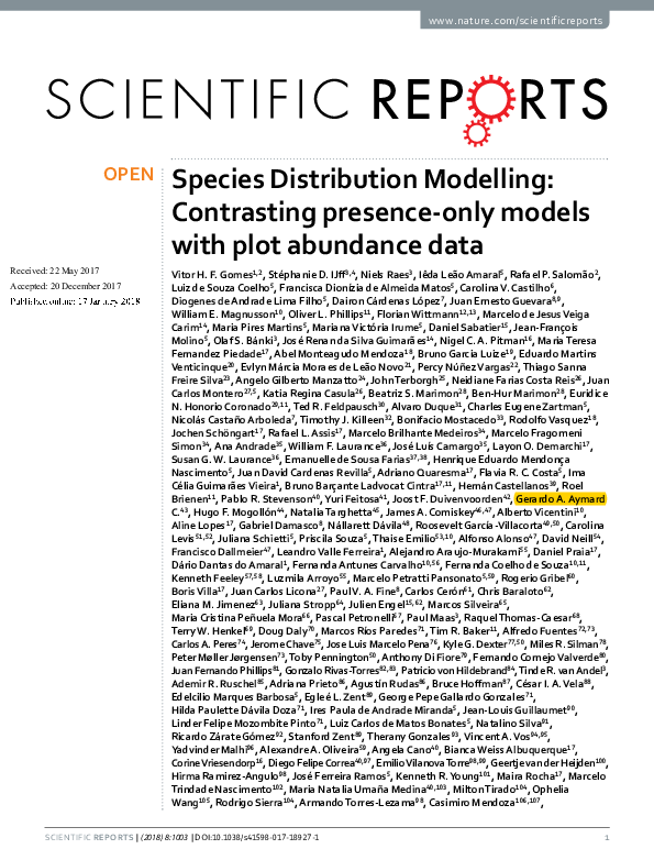 Pdf Species Distribution Modelling Contrasting Presence Only Models With Plot Abundance Data Open