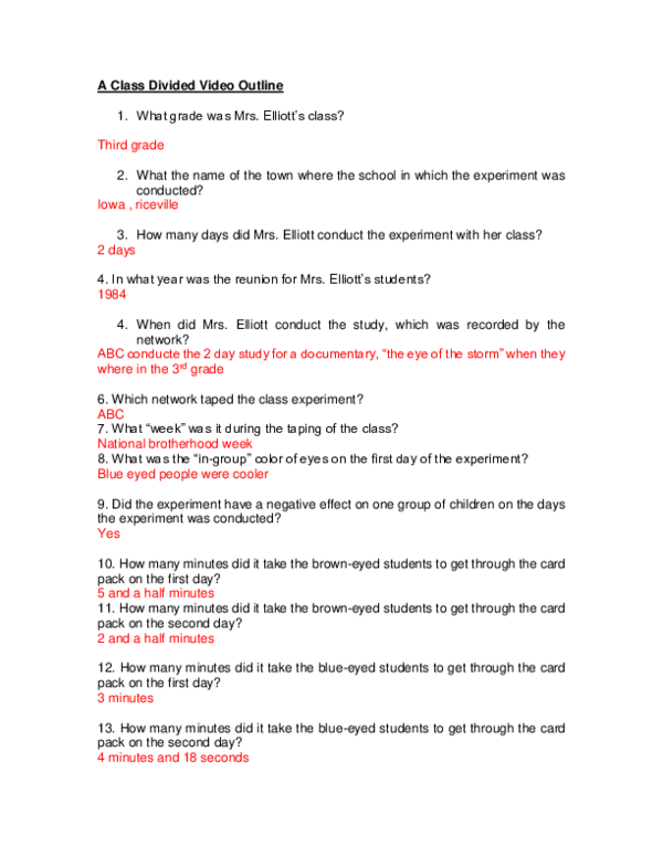 (DOC) A Class Divided Video Outline