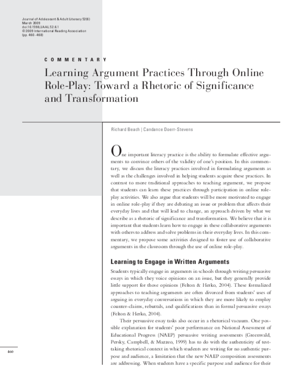 (PDF) Learning Argument Practices Through Online Role-Play: Toward a ...