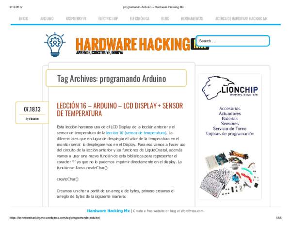 Pdf Tag Archives Programando Arduino LecciÓn 16 Arduino Lcd Display Sensor De