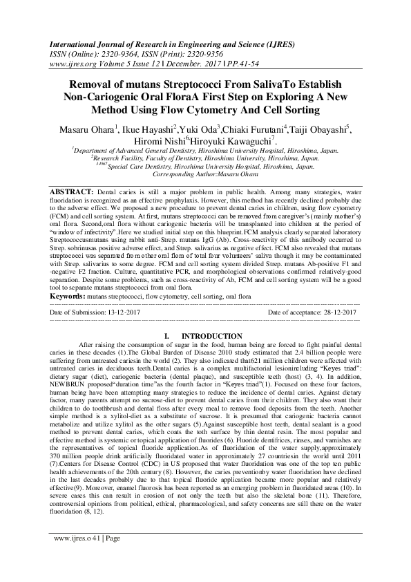 (PDF) Removal of mutans Streptococci From SalivaTo Establish Non ...