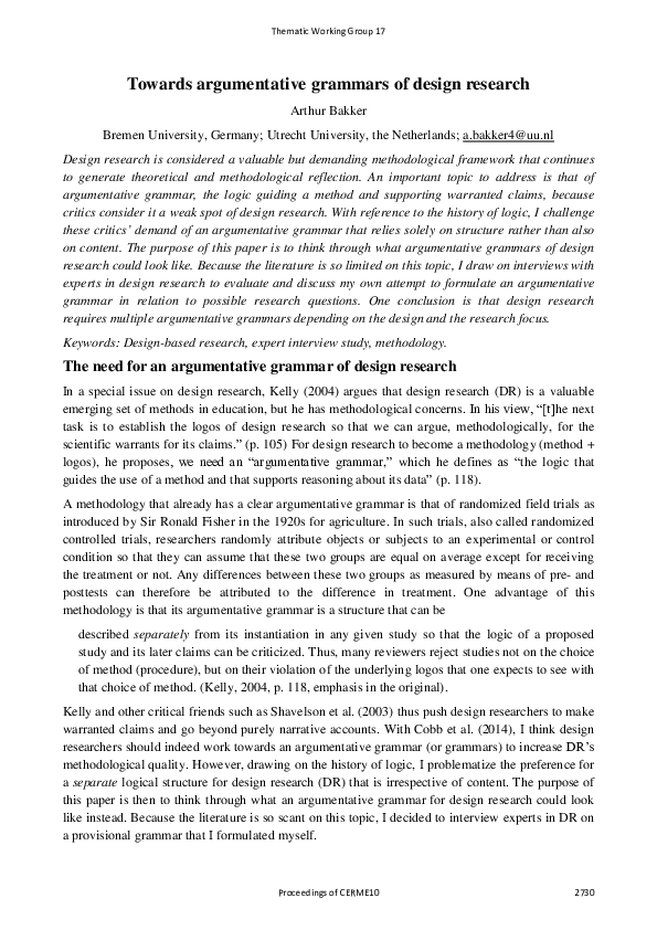 Pdf Towards Argumentative Grammars Of Design Research