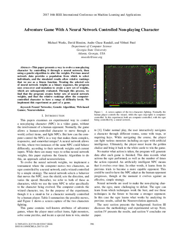 (PDF) Adventure Game With A Neural Network Controlled Non-playing Character
