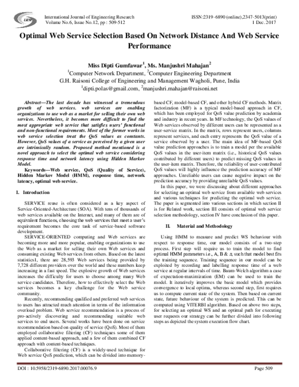 Pdf Optimal Web Service Selection Based On Network Distance And Web Service Performance