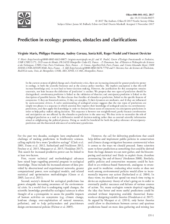 (PDF) Virginie Maris, Philippe Huneman, Audrey Coreau, Sonia Kéfi ...