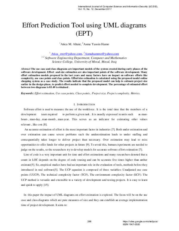 Pdf Effort Prediction Tool Using Uml Diagrams Ept 4557