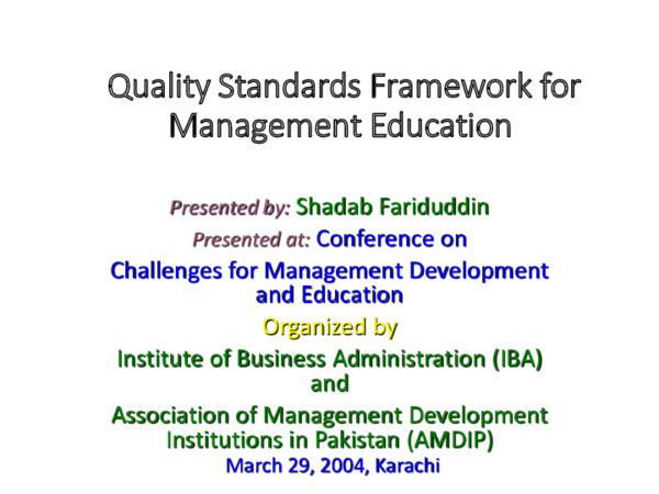(PDF) Quality Standards Framework for Management Education
