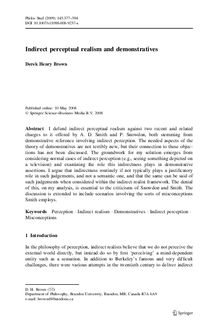 (PDF) Indirect perceptual realism and demonstratives | Derek Brown ...