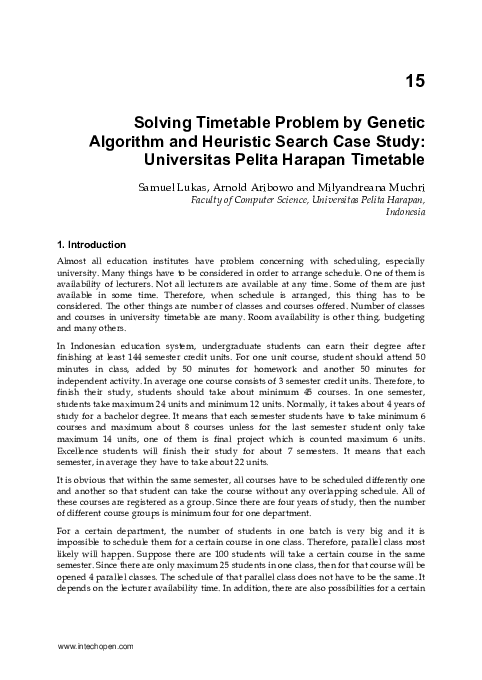 (PDF) Solving Timetable Problem by Genetic Algorithm and Heuristic Search Case Study ...