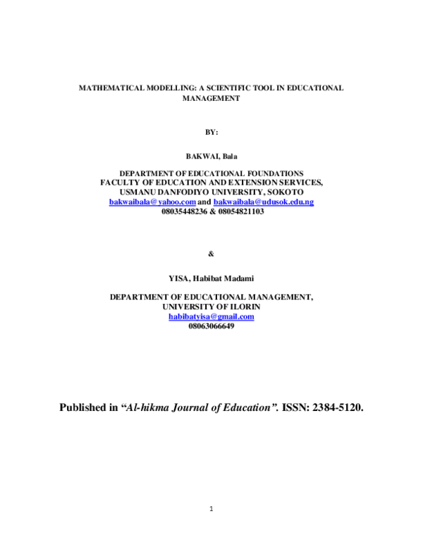 PDF Mathematical Modeling In Educational Management Bala B PDF Mathematical Modeling In Educational Management Bala B