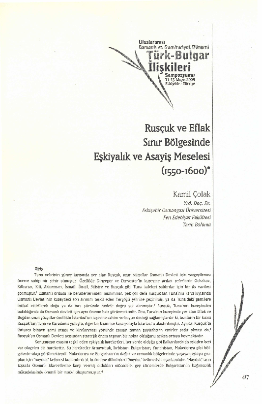 (PDF) "Rusçuk ve Eflak Sınır Bölgesinde Eşkiyalık ve Asayiş Meselesi ...