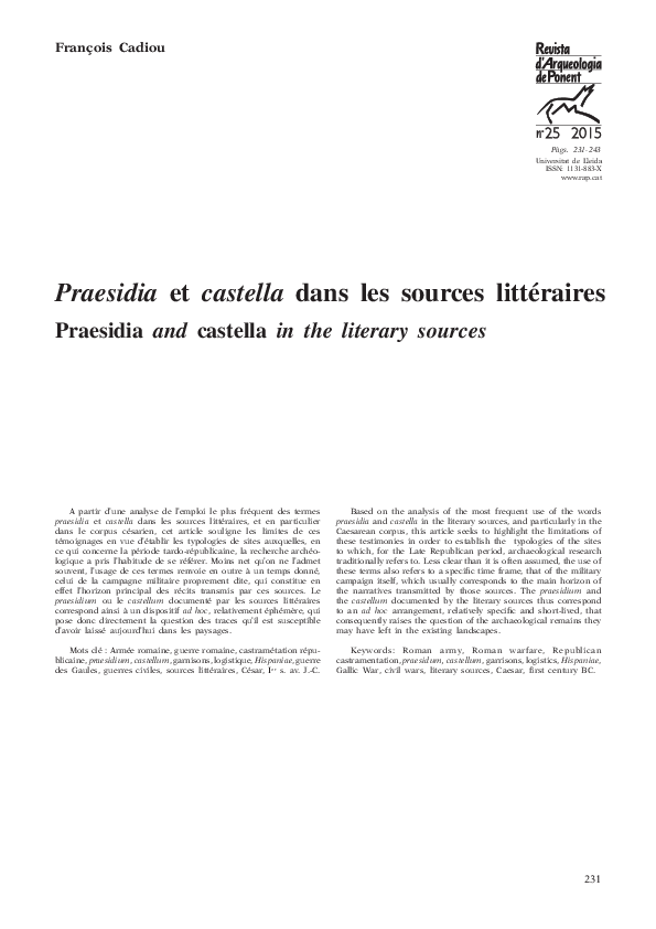 (PDF) Praesidia et castella dans les sources littéraires Praesidia and ...