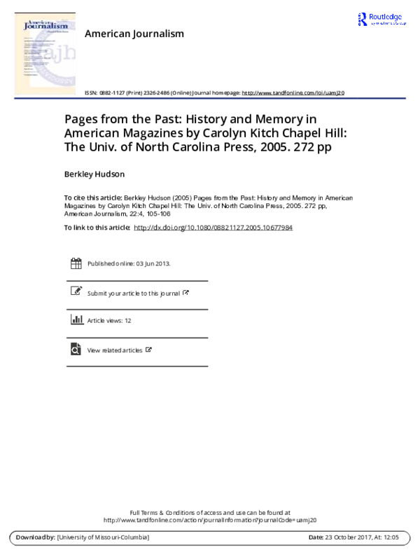 (PDF) Pages from the Past: History and Memory in American Magazines by ...