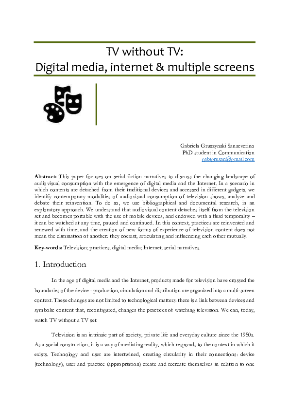 (PDF) TV without TV: Digital media, internet & multiple screens