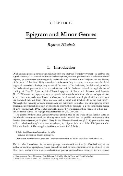(PDF) Epigram and Minor Genres