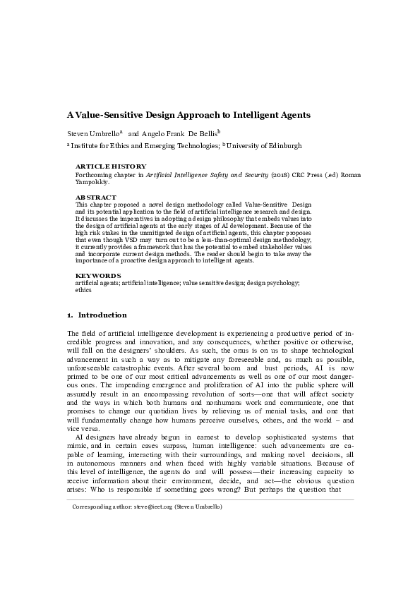 (PDF) A Value-Sensitive Design Approach to Intelligent Agents